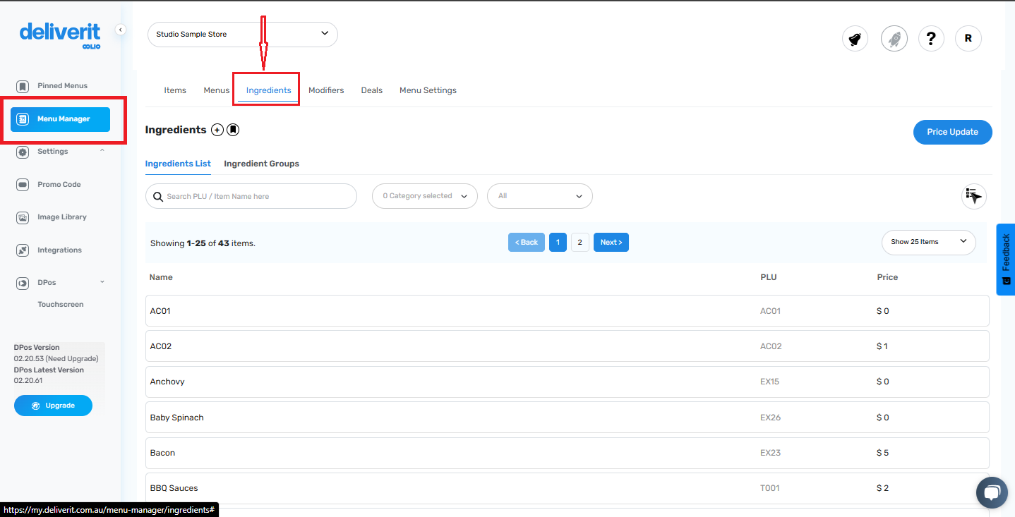 How to Add Ingredients on Deliverit Studio